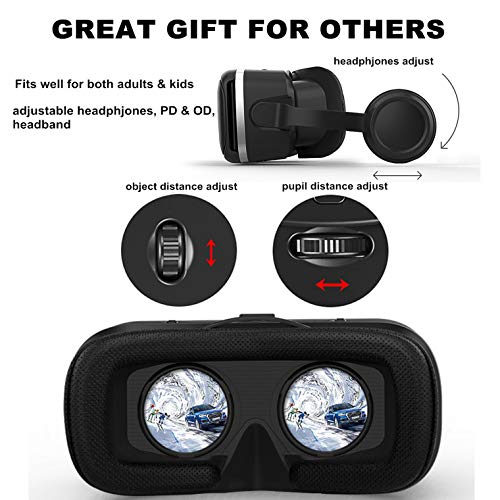 VR Headset Virtual Reality Headset w/Headphones for iPhone 14 13 12 11 X 8 7 6 Plus SE, Samsung Galaxy S8 S7 S6 Edge Note5, 3D VR Glasses for 3D Movie & Game for 4.0-6.0β iOS & Android Smartphone