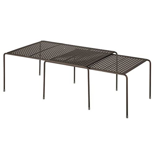 mDesign Adjustable Metal Kitchen Cabinet, Pantry, Countertop Organizer Storage Shelves: Expandable - 2 Piece Set - Durable Steel, Non-Skid Feet - Bronze