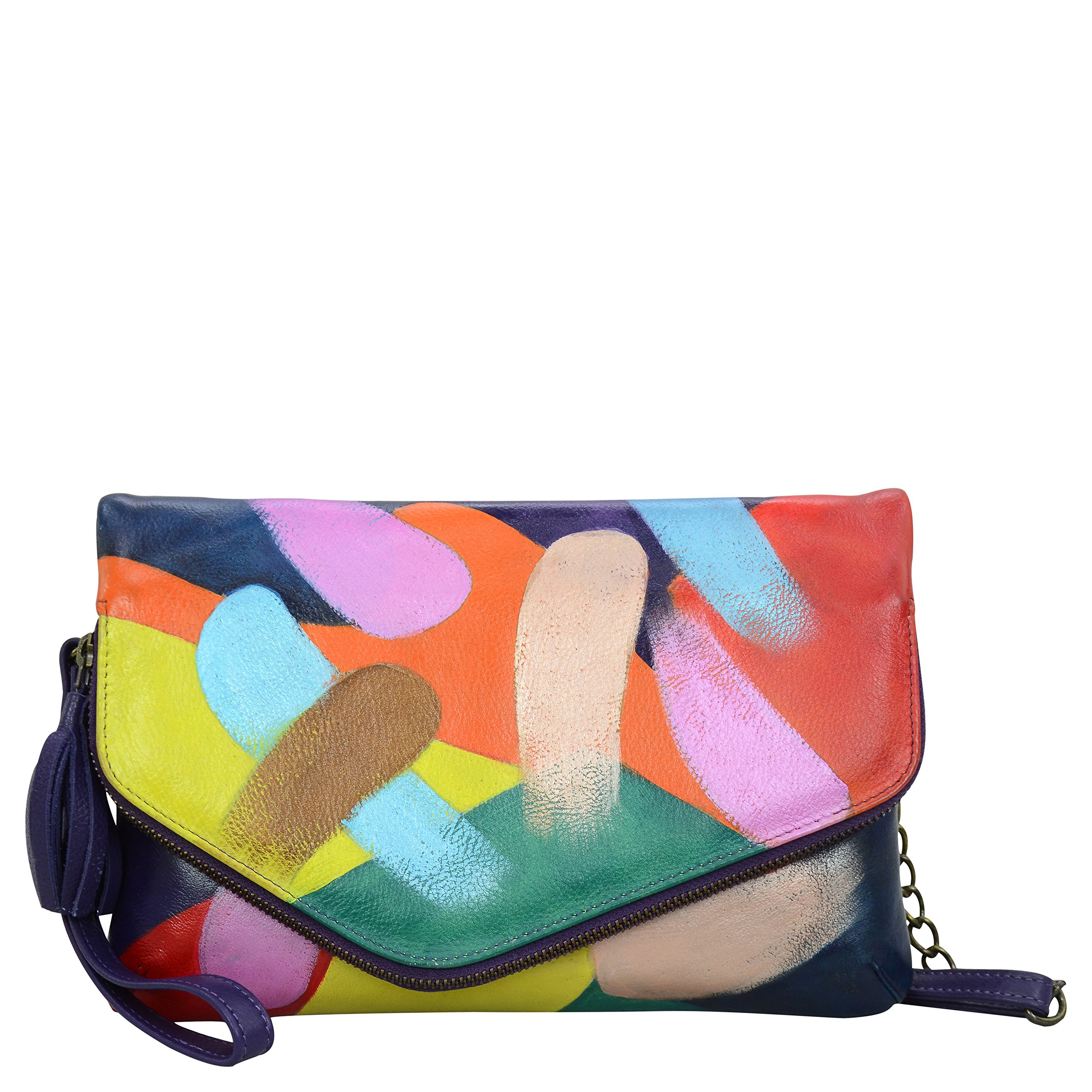Anuschka Women’s small Leather Hand Painted Clutch bag, Painterly Palette