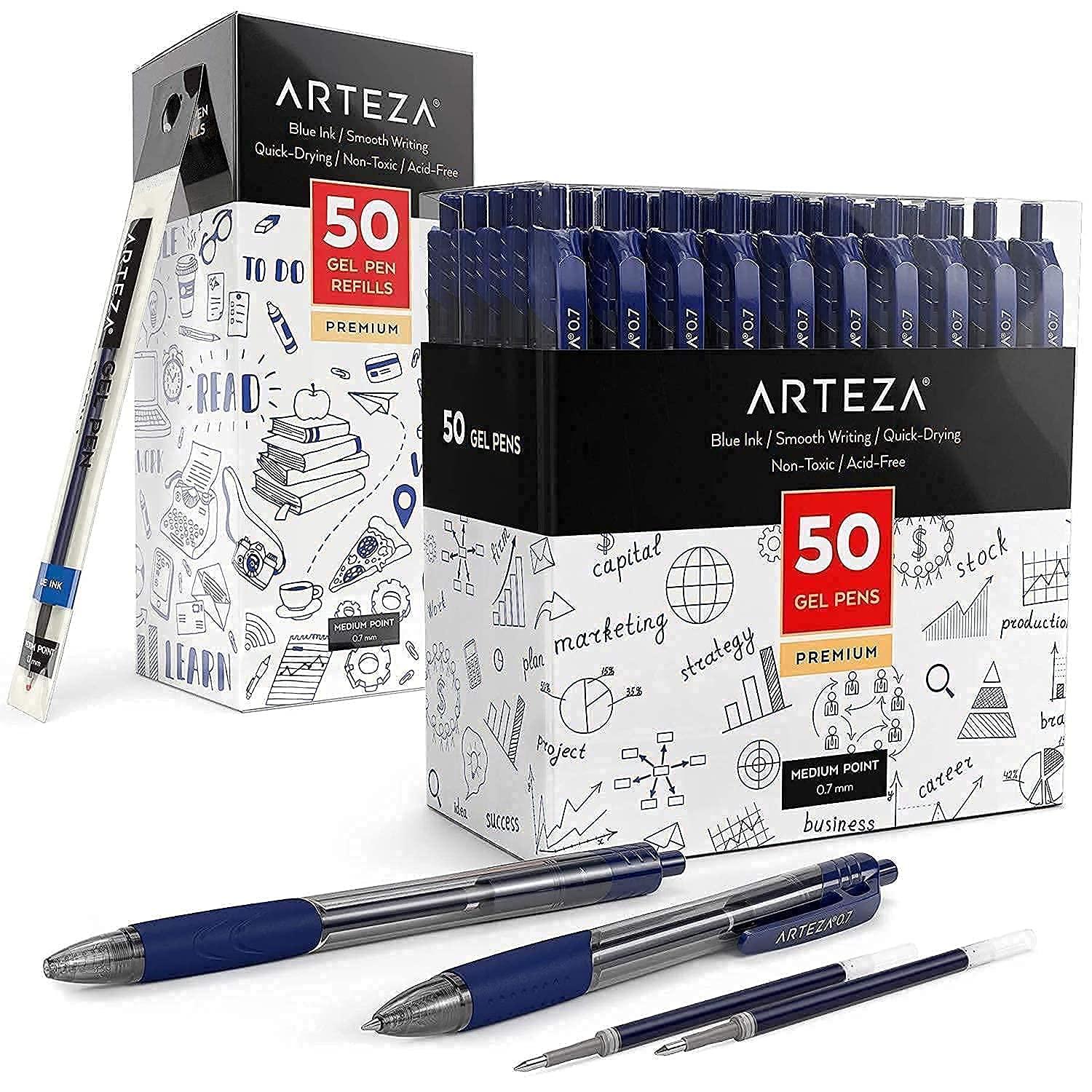 Arteza Gel Pens and Gel Pens Refils Bundle, Drawing Art Supplies for Artist, Hobby Painters & Beginners