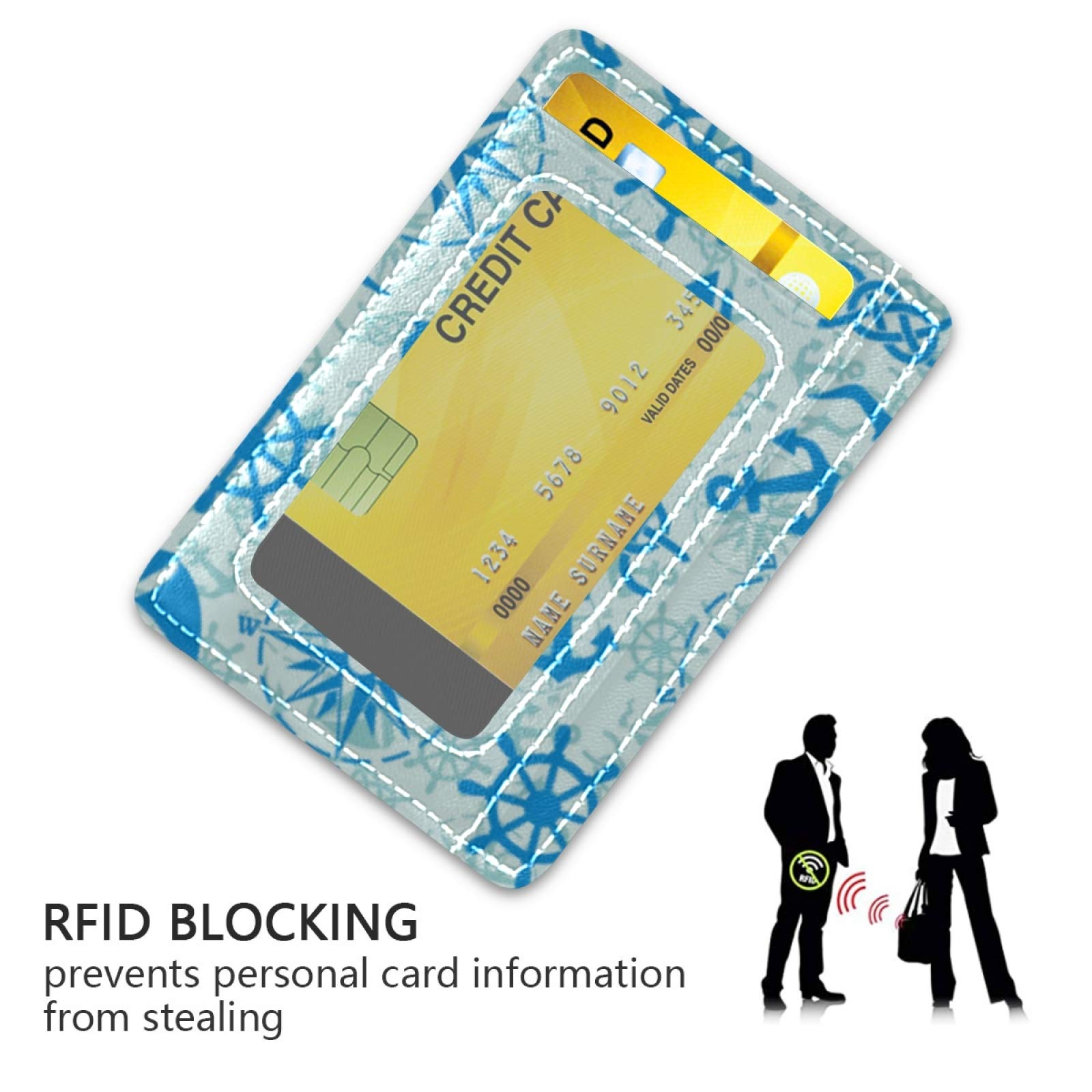 Linomo Thin leather Card Holder and Money Clip Nautical Anchor Compass Wallet RFID Blocking for Men & Women