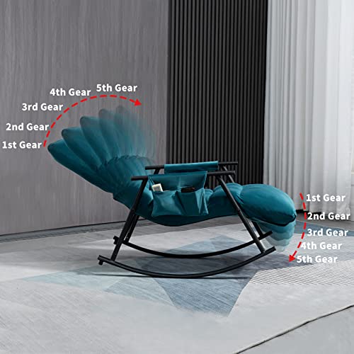 ZJhome Velvet Accent Folding Rocking Recliner Chair Nursery with Side Pocket Adjustable High Back & Foot Rest, Comfortable Upholstered Nursing Glider Rocker Armchair for Living Room, Bedroom(Teal)
