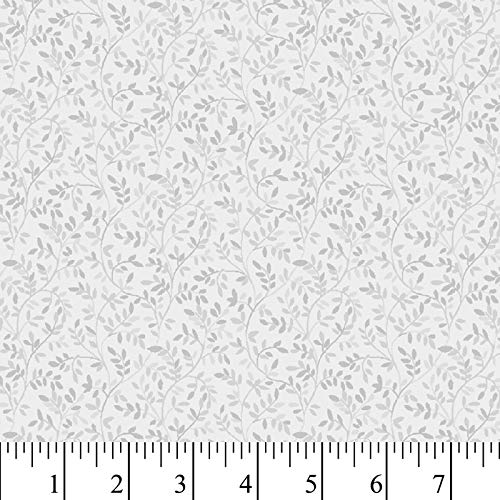 Dainty Leaves Silver Gray Cotton Fabric, 1-Yard PRECUTS