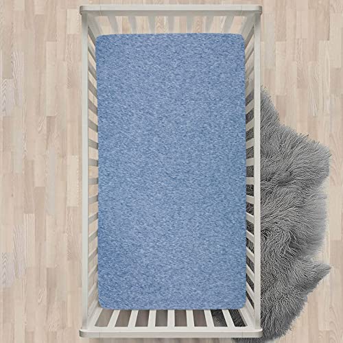 Dreamology 100% Cotton Jersey Knitted Mini Crib Sheets for Boys and Toddler, Soft and Breathable, Crib Sheets Girl Snug Fit, Machine Washable(P3,Denim Blue, Sky Blue/Gray Stripe, 38"x24"x6")