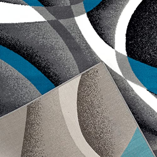 Persian Area Rugs Turquoise 8x10 2305 White Swirls 7'10 x10'6 Modern Abstract Area Rug, 8' x 10'