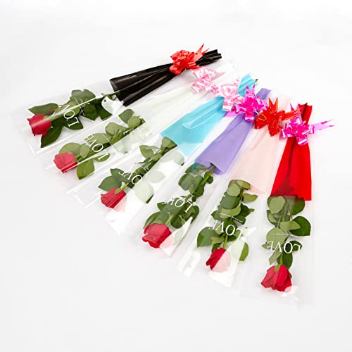 Flower Sleeves for Bouquets Bags Big Rose Sleeve Plastic Flower Bags for Bouquets Sleeves Floral Wrap F5-S-Red-100pcs