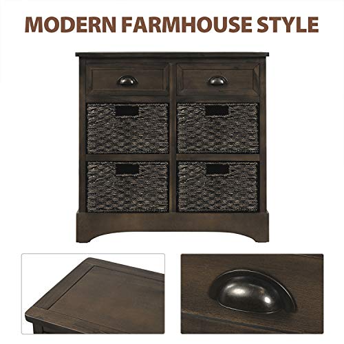 Harper & Bright Designs Storage Cabinet, Rustic Storage Cabinet with Two Drawers and Four Classic Fabric Basket for Kitchen/Dining Room/Entryway/Living Room, Accent Furniture, Brown Gray