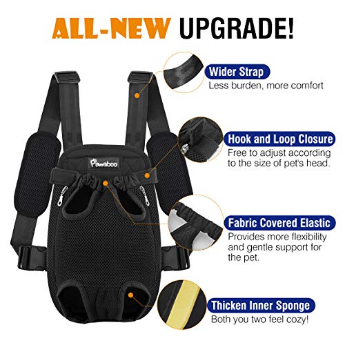 Pawaboo Pet Carrier Backpack, Adjustable Pet Front Cat Dog Carrier Backpack Travel Bag, Legs Out, Easy-Fit for Traveling Hiking Camping for Small Medium Dogs Cats Puppies, Medium, Black