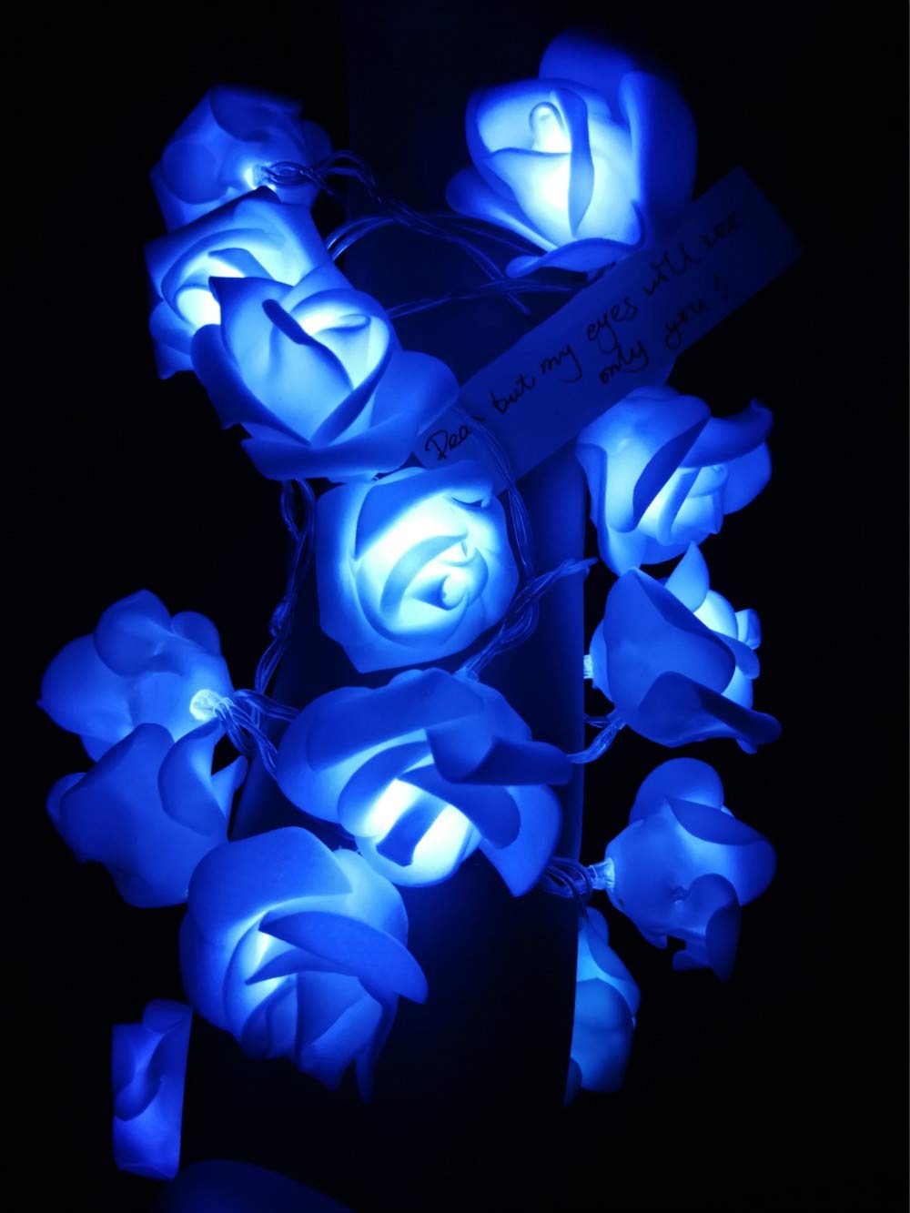 Fantasee - LED Rose Flower String Lights Battery Operated, Decoration Rose Lights for Wedding Propose Marriage Home Room Party Birthday Festival Indoor Outdoor Decorations, 6.6ft 20 LEDs (Blue)