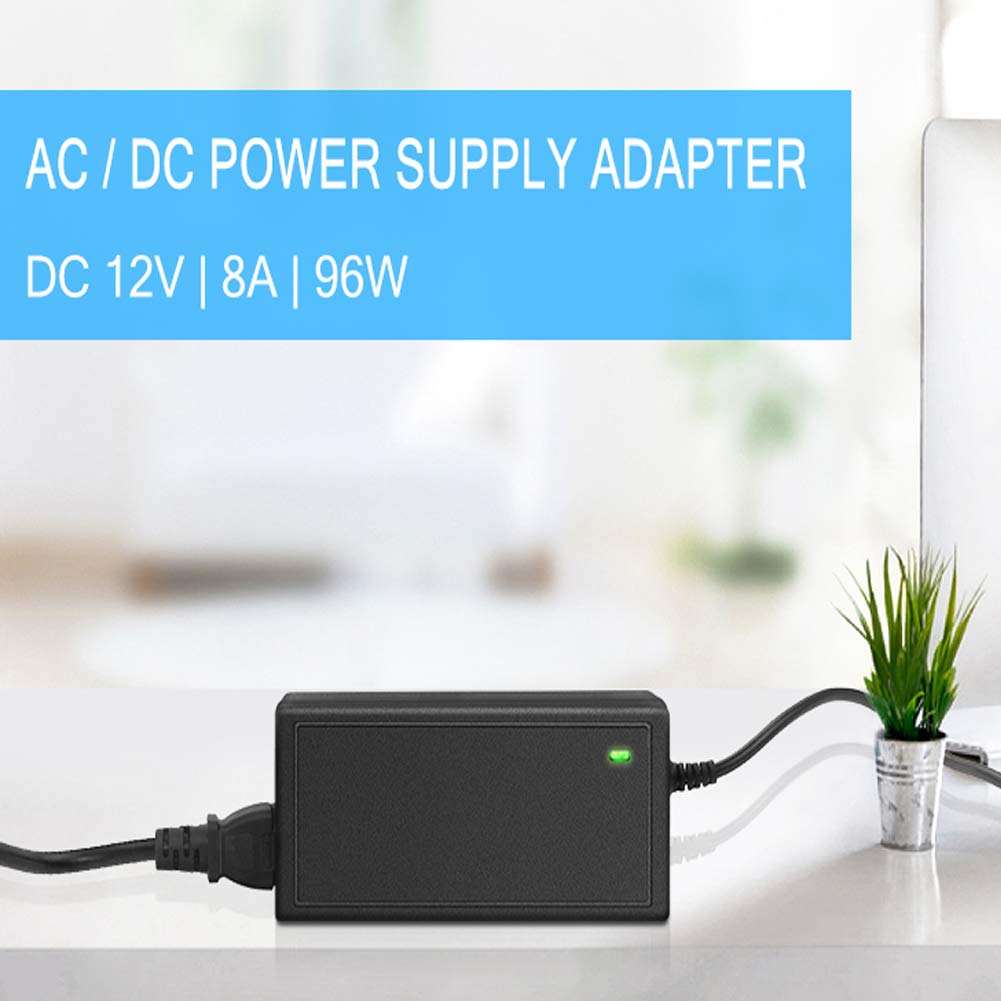 JOYLIT 12V 8A Power Supply Adapter, AC 110V-240V Convert to DC 12 Volt 8Amp Transformer with 2.1 X 5.5mm US Plug 3.6ft Cord Adaptor for LED Light Strip, CCTV Camera