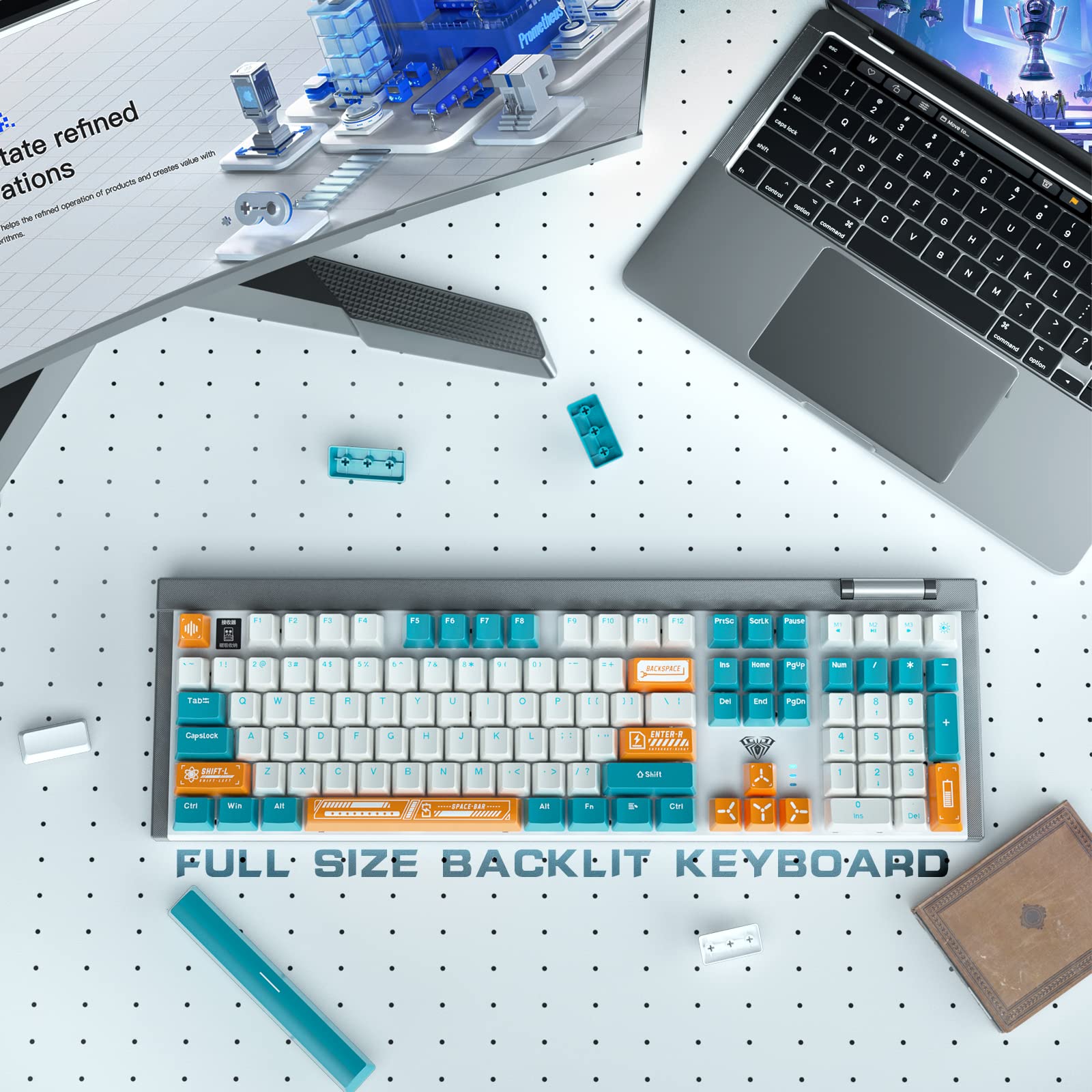 AULA F3050 Wireless Mechanical Keyboard, Custom Hotswap Keyboard for Windows PC Gaming, Full Size Computer Gamer Keyboard, LED Backlit Keys, Wireless/Wired Connection, Blue Switch