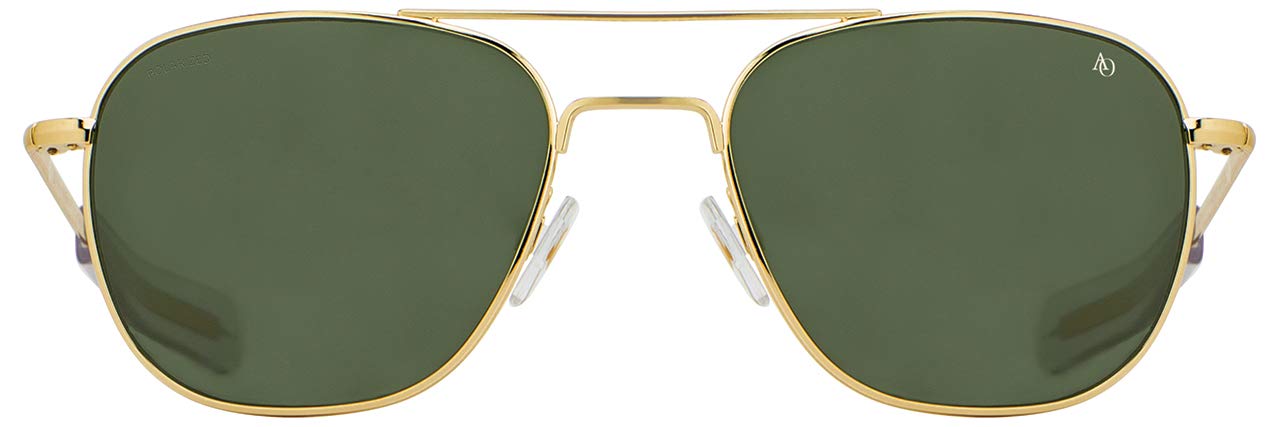 AO Original Pilot Sunglasses - Gold - Calobar Green SkyMaster Glass Lenses - Bayonet Temple - Polarized - 52-20-140