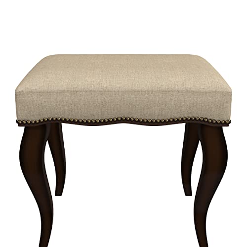 Hillsdale Furniture Hamilton Backless Vanity Stool, Burnished Oak Wood and Ivory Upholstery with Nail Head Trim