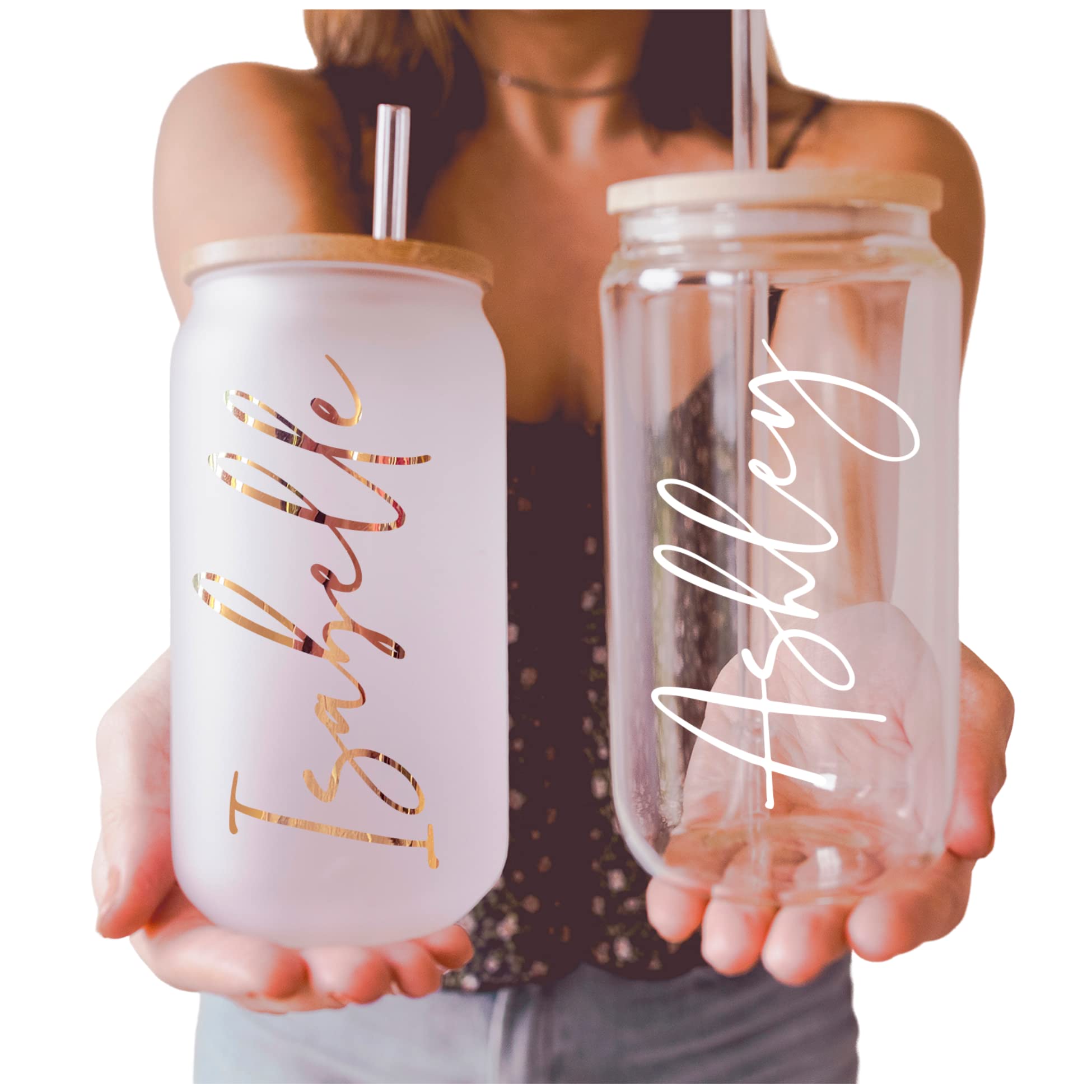 Personalized Tumbler Personalized Glass Tumbler with Birth Flower, Custom Glass Cup with Lids and Straws, Personalized Coffee Tumbler, Personalized Gift (Name Glass Tumbler)