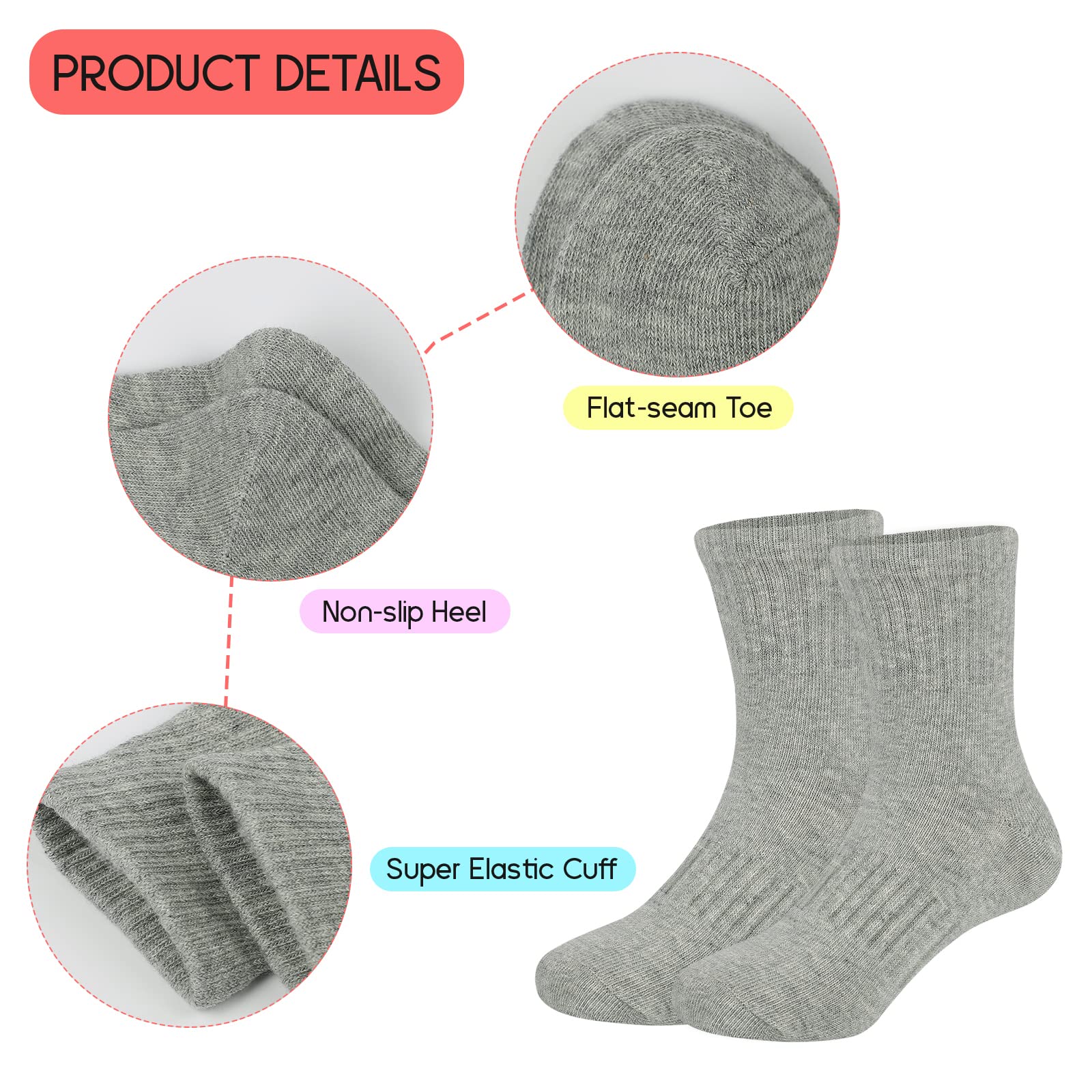 Auranso Boys' Crew Socks 9 Pairs Kids Girls Athletic Ankle Socks Black 6-8Years