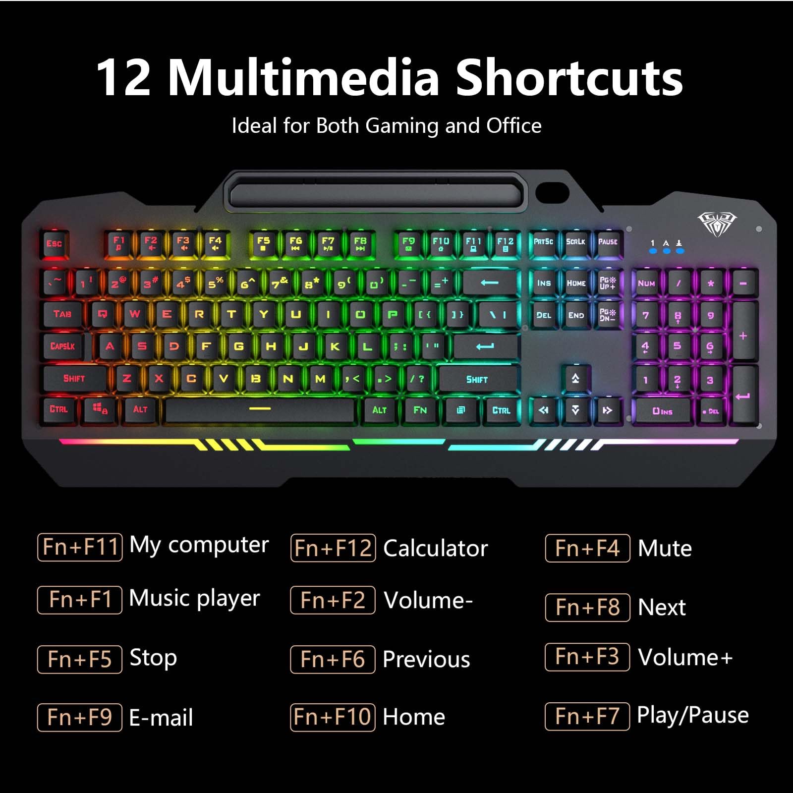 AULA Gaming Keyboard, 104 Keys Gaming Keyboard and Mouse Combo with RGB Backlit, All-Metal Panel, PC Gaming Keyboard Mouse, Wired Keyboard for MAC Xbox PC Gamers (Black Keycaps + Silver Matt Panel)