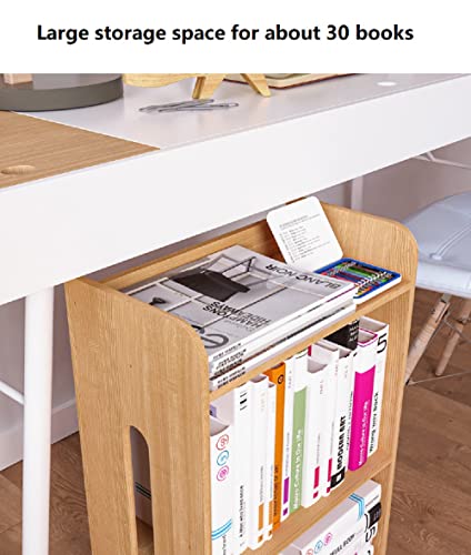 Heehee Mobile Bookshelf on Wheels Bookcase Under Desk Office Cart for Home Office Wooden Bookshelf Sideboard Storage Rack Side Cabinet