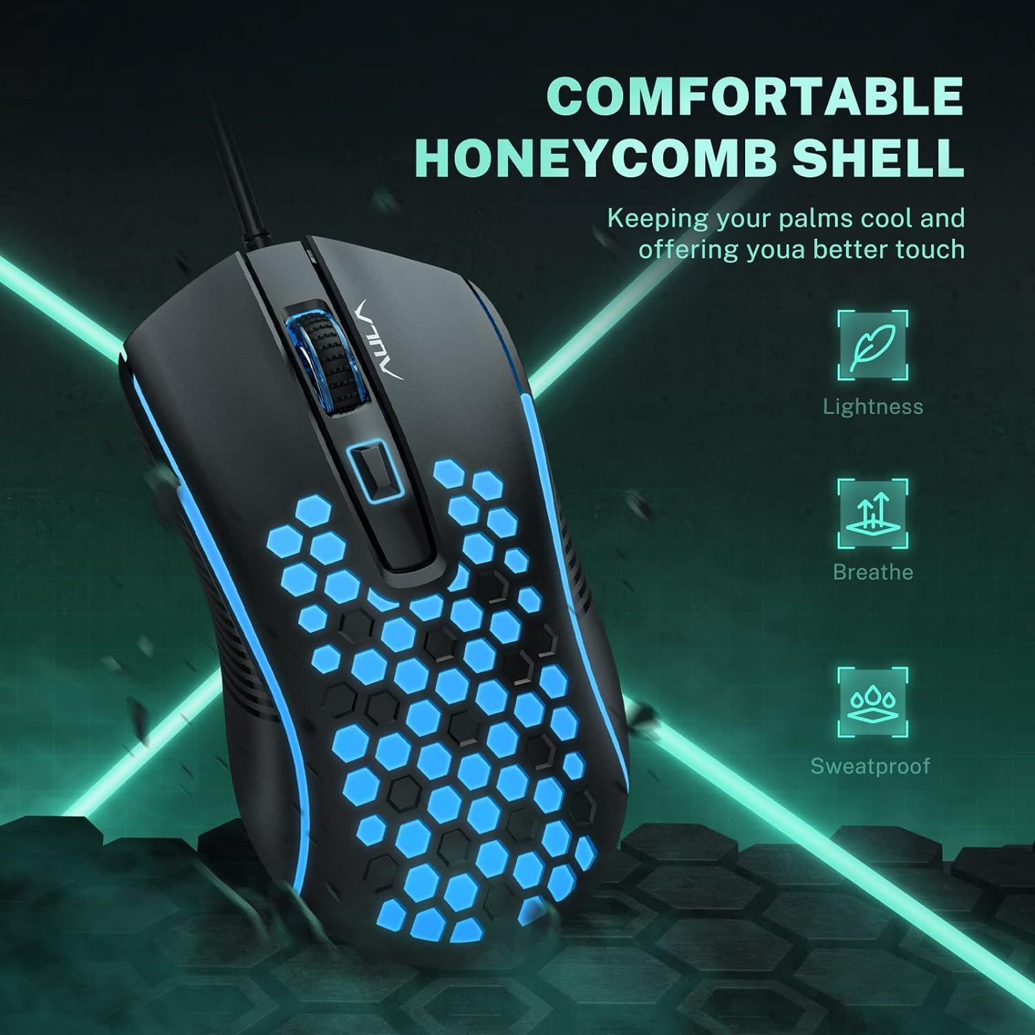 AULA Gaming Mouse Wired, Ultra-Lightweight Honeycomb Computer Mice with RGB Backlit, 3600 Adjustable DPI USB Computer Mouse for Windows PC & Laptop Gamers