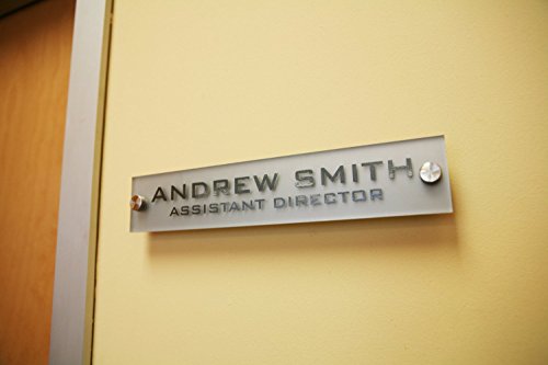 Personalized Office Wall Name Plate Sign. Modern Stainless Steel Legs (Frosted Silver)