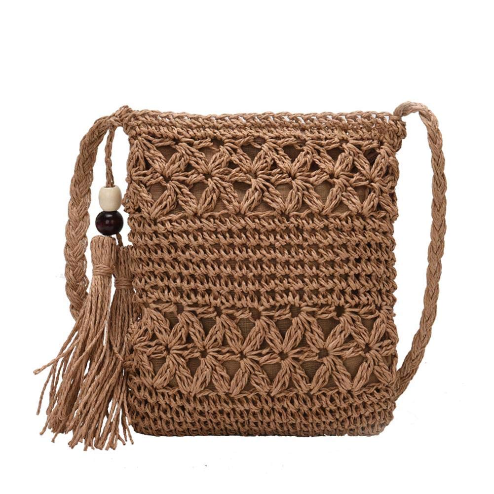 JQWSVE Straw Purse for Women Straw Bag Summer Purse with Tassel Straw Crossbody Bag Handwoven Beach Bag Crochet Purse