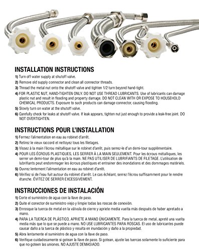 Fluidmaster 12IM72 Braided Stainless Steel Ice Maker Connector Water Line with Dual 1/4-In. x 1/4-In. Female Compression Threads, 6 Ft. (72-In.) Length