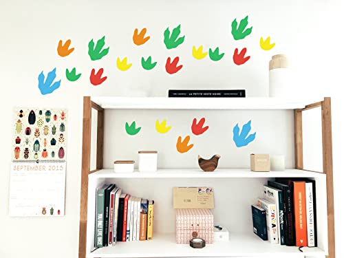 Top Label Dinosaur Footprints Wall Decals, Dinosaur Tracks Decals for Kids Room Removable Birthday Party Wall Decor Decals, 2 Size,60 Pcs Orange,green,blue,red , Yellow
