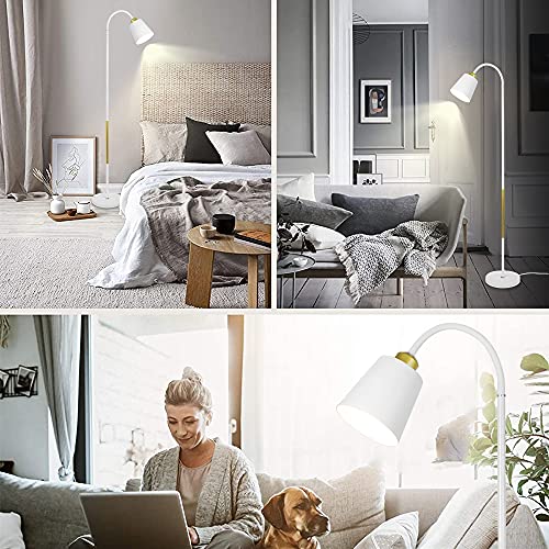 ASCELINA Floor Lamp,Industrial Floor Lamp Height Adjustable 360°Rotation Lampshade Modern Standing Lamp, Metal Heads Indoor Task Lighting for Living Room Bedroom Office （White）