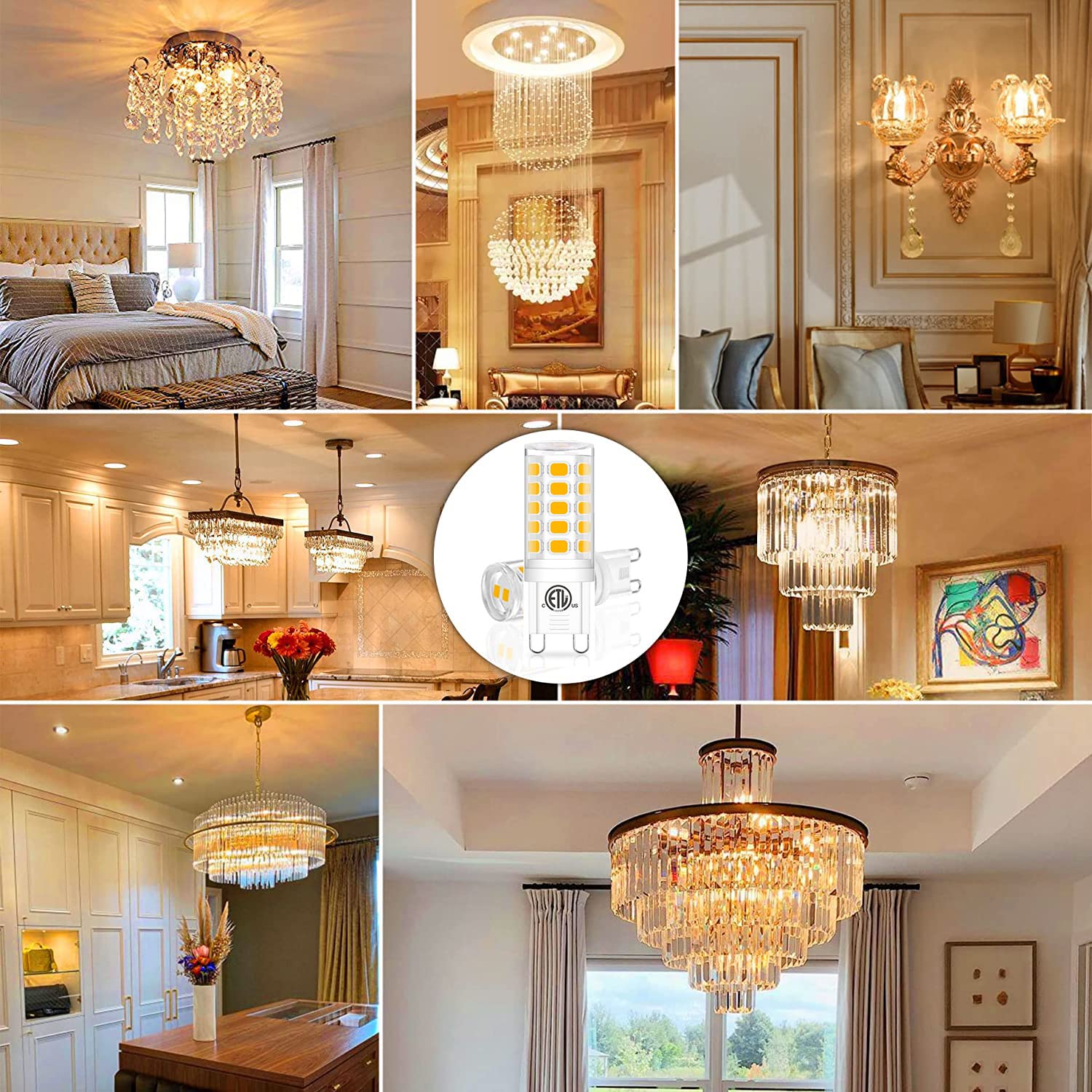 Sailstar G9 LED Bulb, 3000K Soft White, G9 Bulb 40W Equivalent, G9 LED 360° Beam Angle 400LM No Flicker 120V, G9 Bi-pin Ceramic Base, 4W G9 LED Light Bulbs for Chandelier, 6 Pack, Non-dimmable