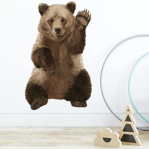 ROFARSO Lifelike Cute Lovely Hello Bear Animal Wall Stickers Removable Wall Decals Peel and Stick Wall Art Decorations Home Decor for Nursery Kid Baby Bedroom Living Room Playing Room Murals