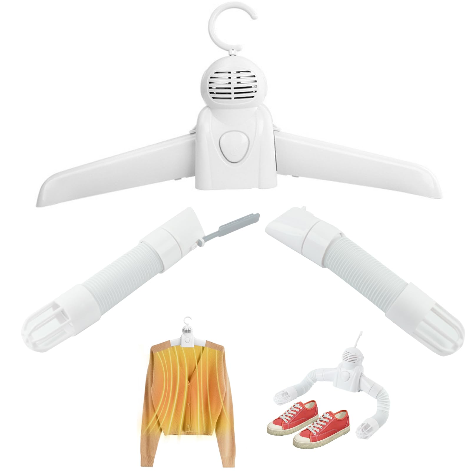 Travel Mini Dryer for Clothes, Portable Clothes Dryer Rack with Removable Clothes Hanger and Shoe Dryer, 2 Levels of Hot Air Drying, Electric Dryer for RVs Apartments white