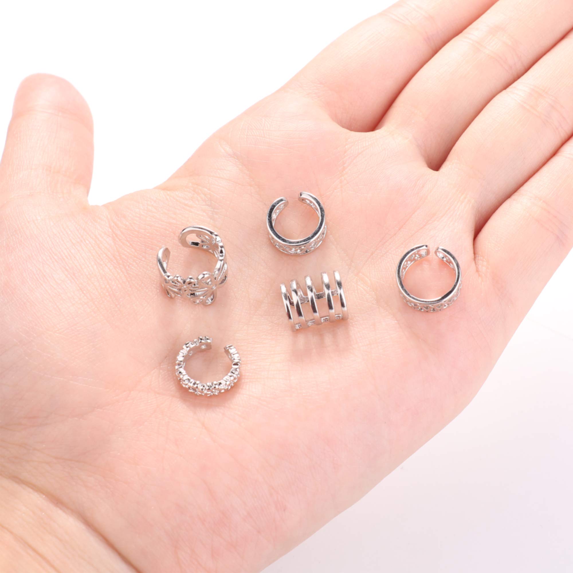Jstyle 20Pcs Adjustable Ear Cuffs Earrings Set for Women Stainless Steel Non-Piercing Cartilage Clip On Wrap Earring Set