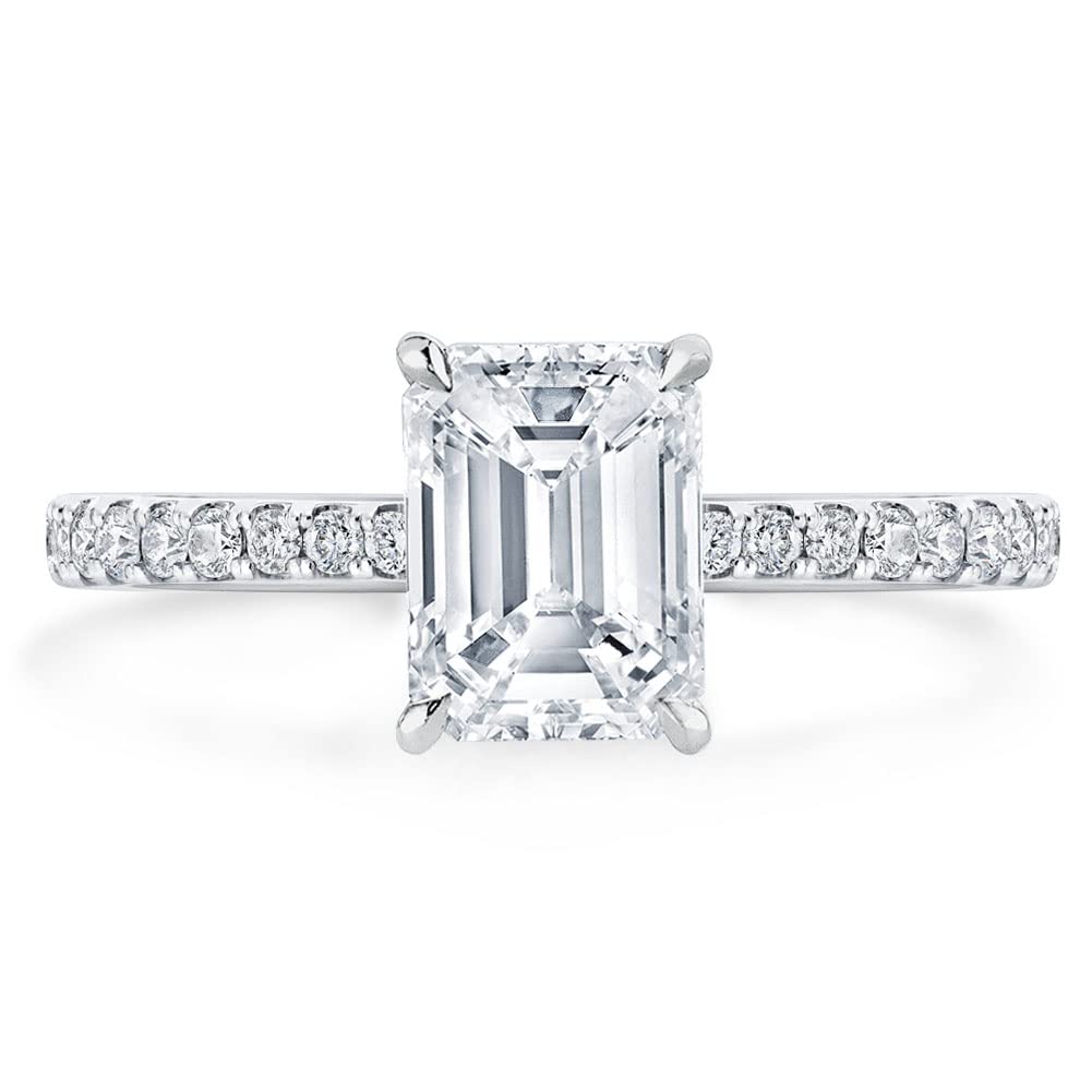 Bo.Dream 1.5ct Emerald Cut Cubic Zirconia CZ Engagement Rings Platinum Plated Sterling Silver Size 6.5