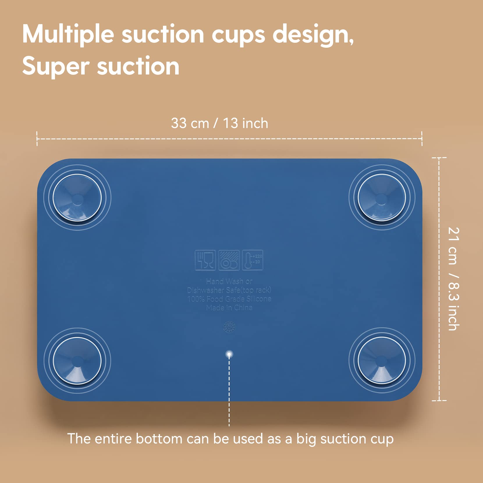 BABELIO Baby Plates with Suction, Silicone Suction Plate for Toddlers & Babies, Divided Dishes | Placemat Plate Design | 100% Silicone | BPA Free | Dishwasher Safe (Blue)