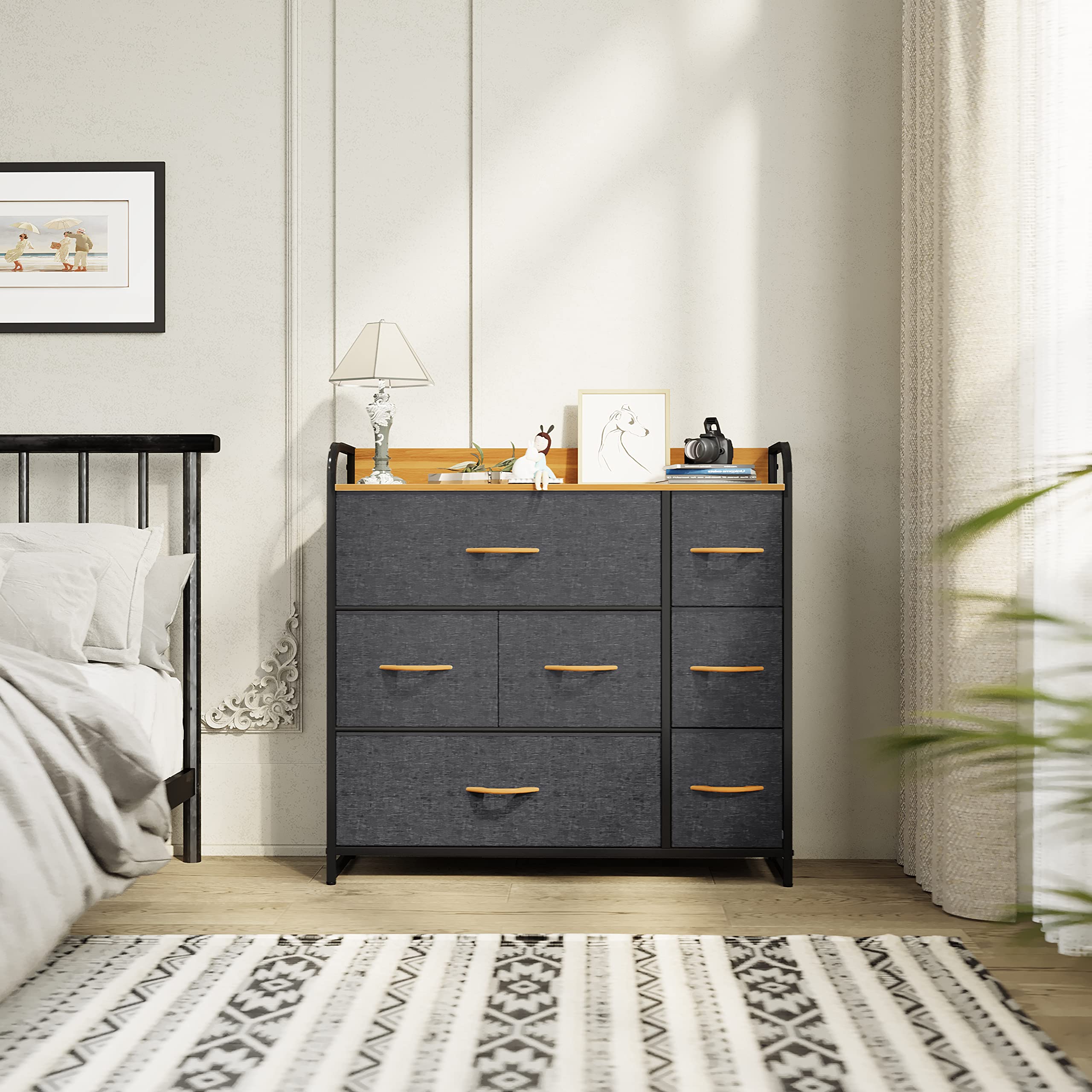 YITAHOME Dresser with 7 Drawers - Fabric Storage Tower, Organizer Unit for Bedroom, Living Room, Hallway, Closets - Sturdy Steel Frame, Wooden Top & Easy Pull Fabric Bins