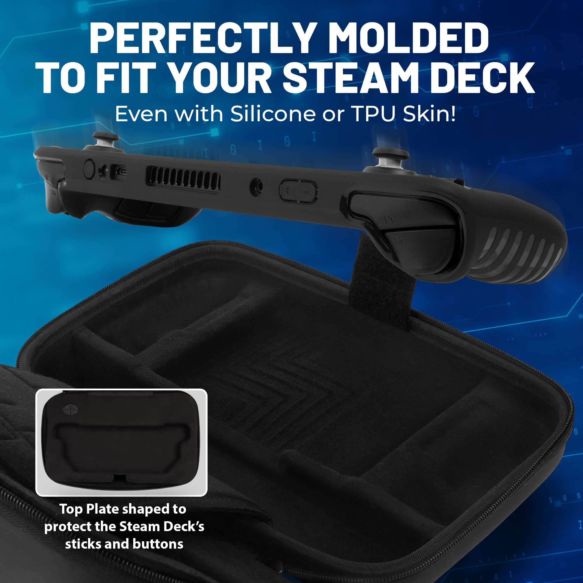 Jubmach Deluxe Steam Deck Case - Connect & Charge in the Case Design - Holds Large Powerbanks, Dock & Accessories for Travel
