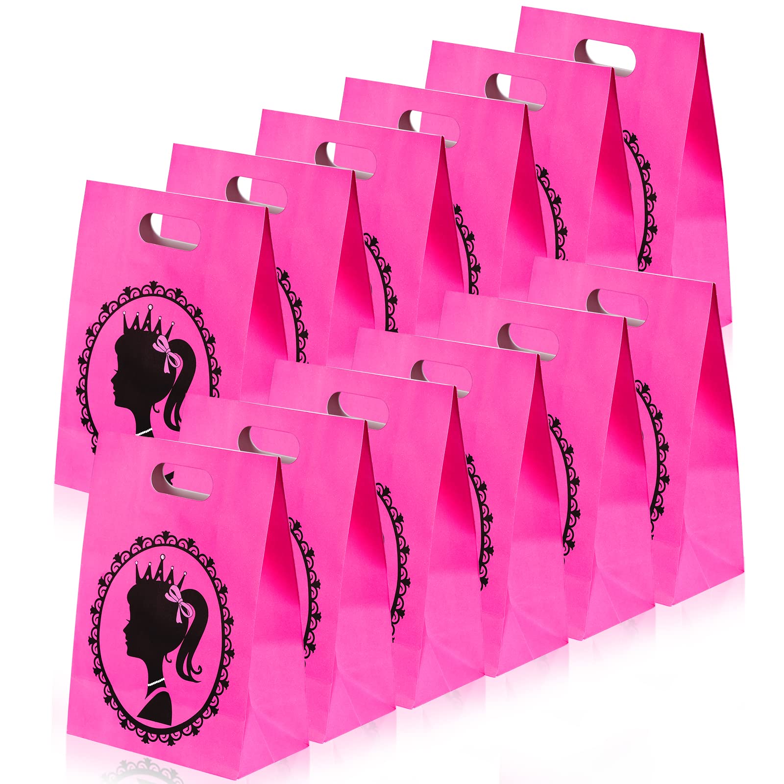 XUWAIDSGN 24 pieces Cute Girl Party Bags Black Princess Goodie Candy Treat Paper Bags Gift Bags Party Supplies for Cute Girl Themed Party⦠(Rose Red)