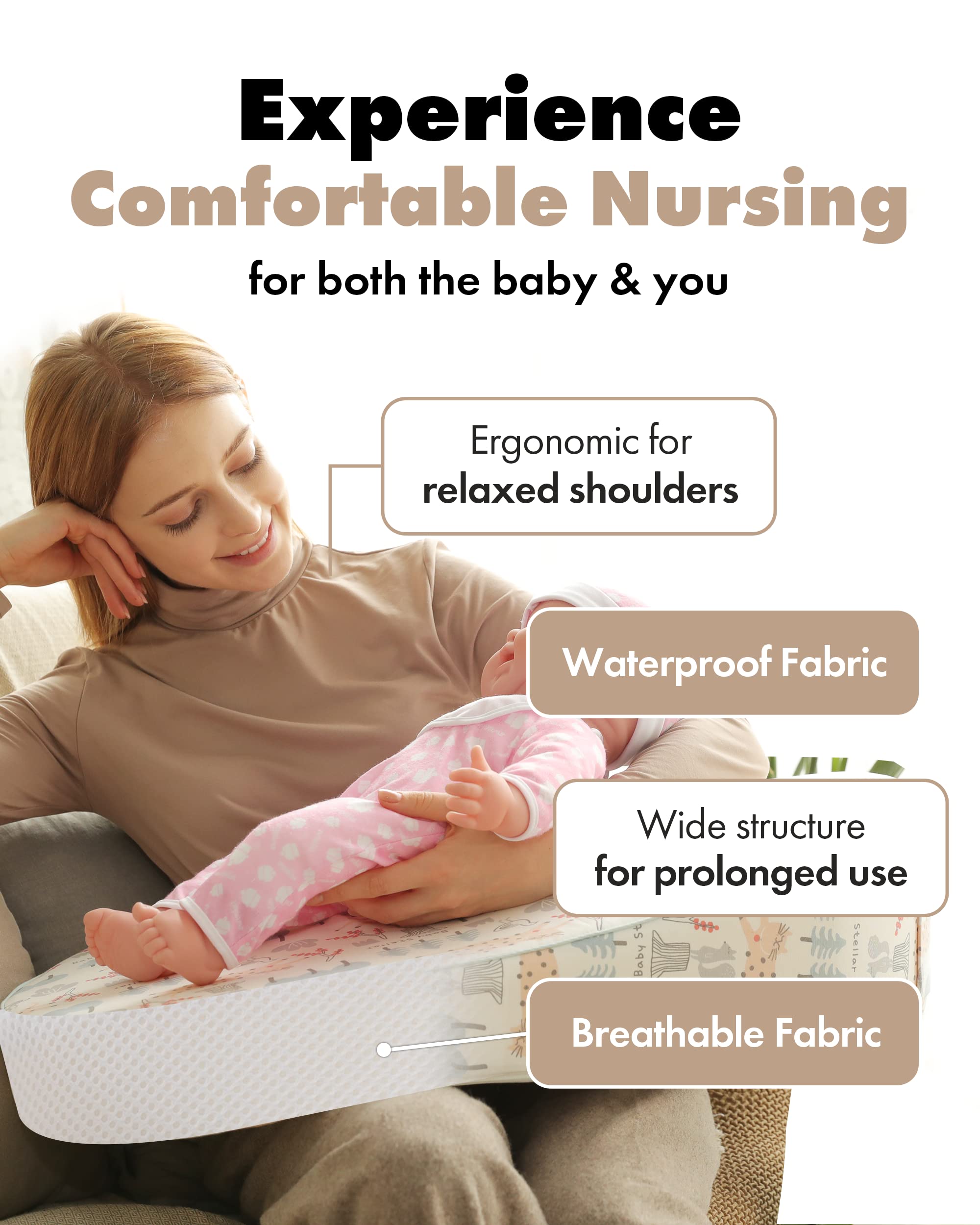 BABESTELLAR Natural Inclined Nursing Pillow | Hypoallergenic Pillow - Nursing Pillows for Breastfeeding | Pillow Lounger | Adjustable Nursing Pillow w/Waist Strap