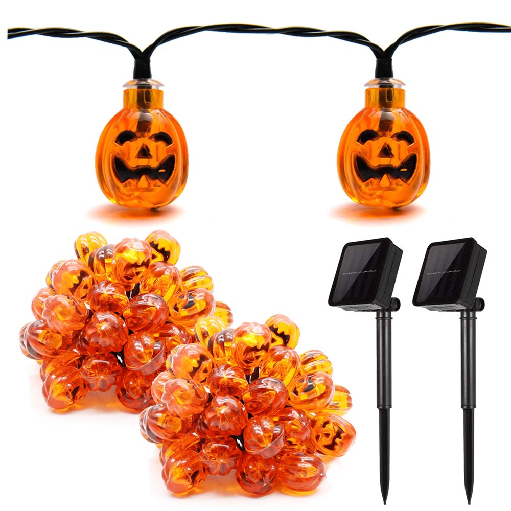 Hann Solar String Lights, 30 LEDs Pumpkin Waterproof Outdoor Halloween String Lights Solar Powered Globe Fairy String Lights for Garden, Yard, Home, Landscape,Christmas Party (2 Pack)