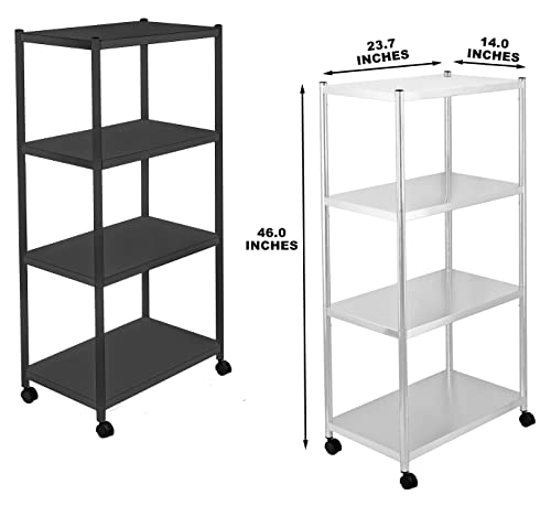 JEPRECO 4-Tier Stainless Steel Utility Shelving Unit with Wheels 23.6" L x 13.8" W x 43.5" H, Kitchen Baker's Rack Microwave Stand Cart for Kitchen Office Home, Multi-Purpose Organizer Rack (Black)