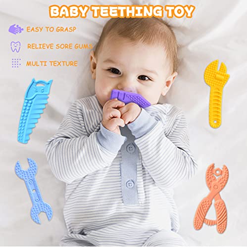 Mgtfbg Baby Teething Toys for 0-6 Months 6-12 Months - Molar Teether Chew Toys Set BPA Free Silicone, Soft Textures - Hammer Wrench Scissors Shape Baby Teething Toys Gift 5-Pack