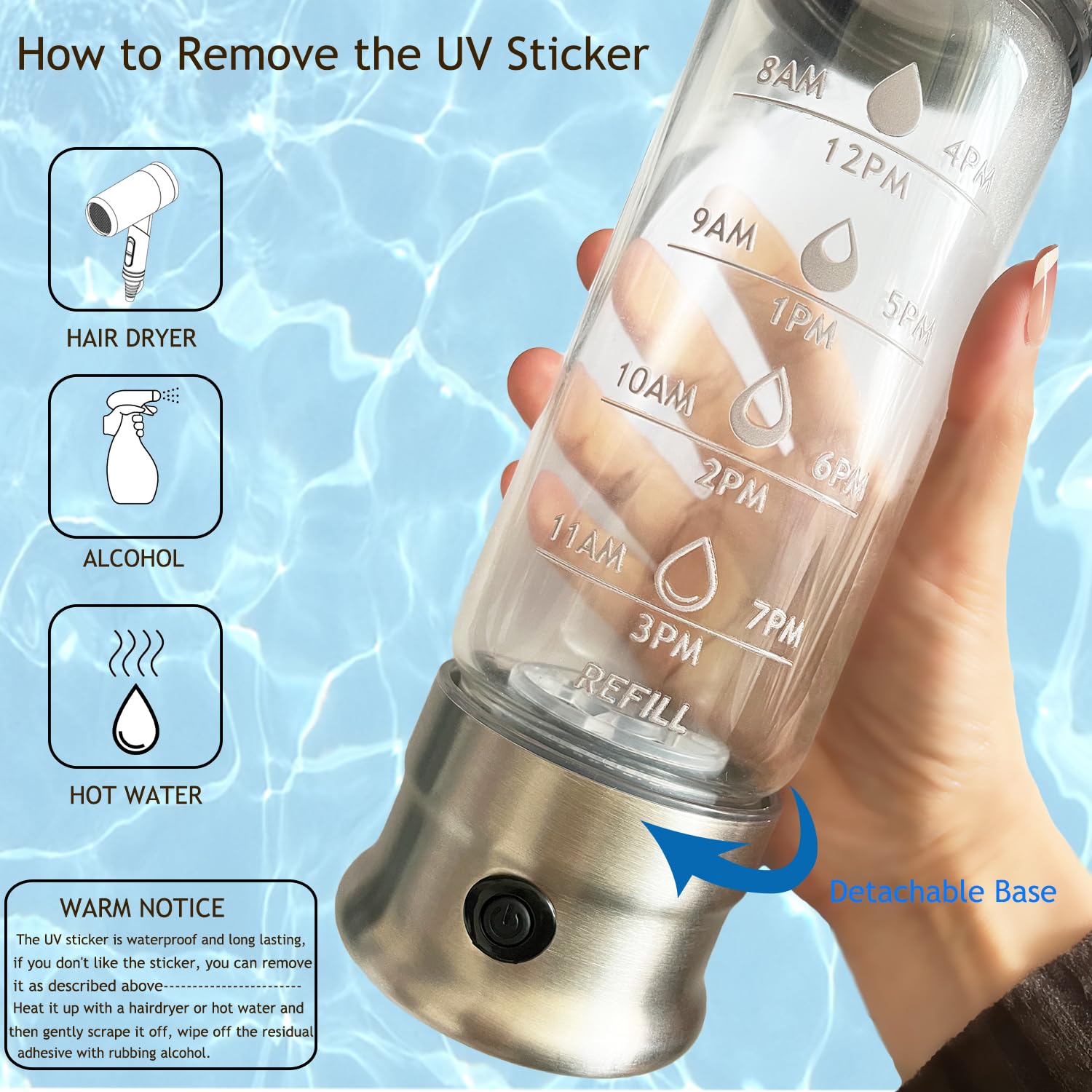Hydrogen Water Bottle,Hydrogen Water Bottle Generator with Time Reminder Stickers,Rechargeable Portable Glass Hydrogen Water Ionizer Machine for Home Office Travel