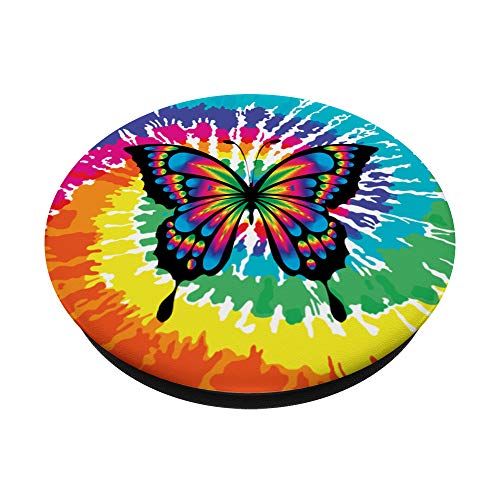 Rainbow Butterfly Gift For Women Girls Teens Tie Dye PopSockets PopGrip: Swappable Grip for Phones & Tablets