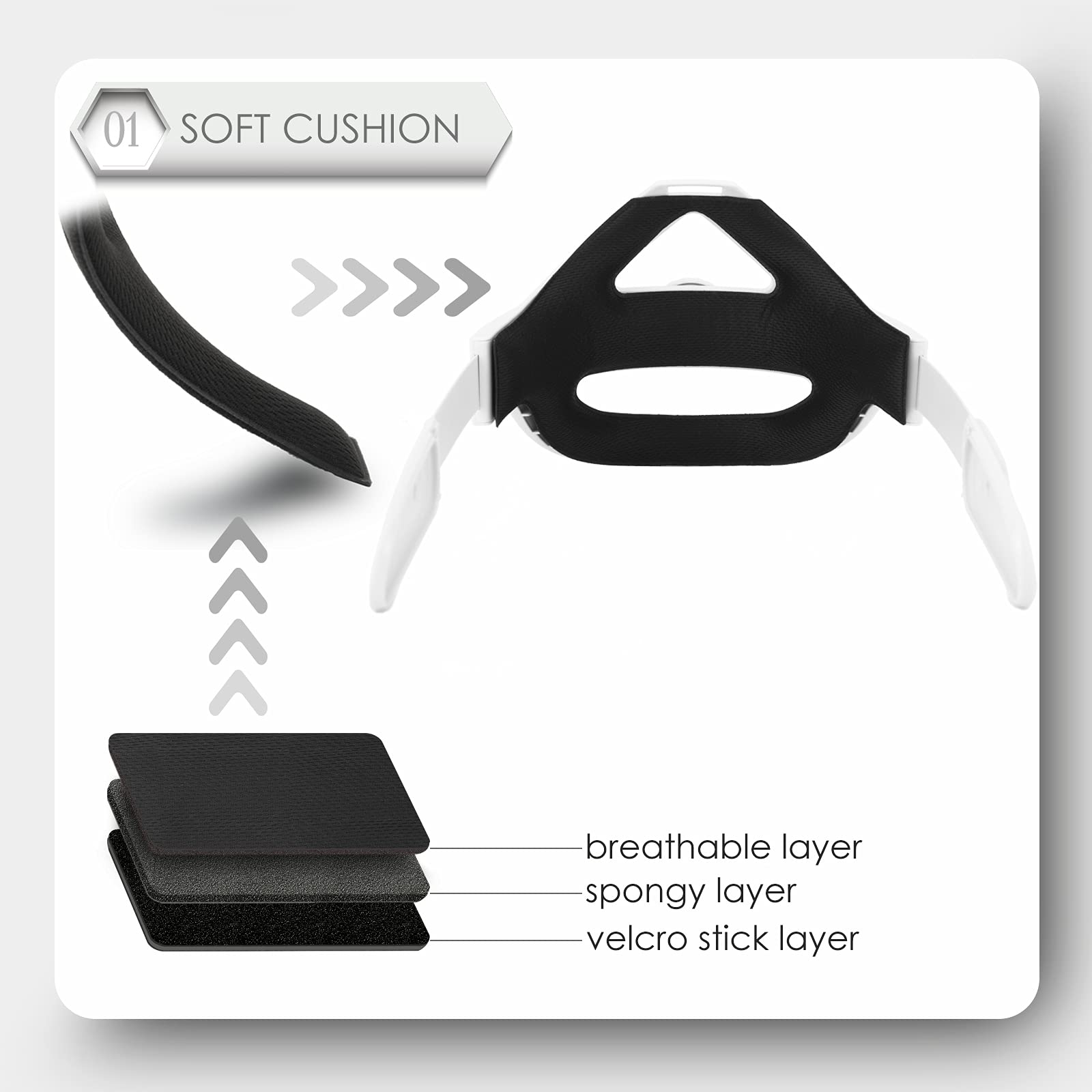 Alternative Headband for Oculus Quest 2 Replacement for Elite Strap Comfortable VR Head Strap with Head Cushion Improvement from The Stock Strap Reduce Pressure