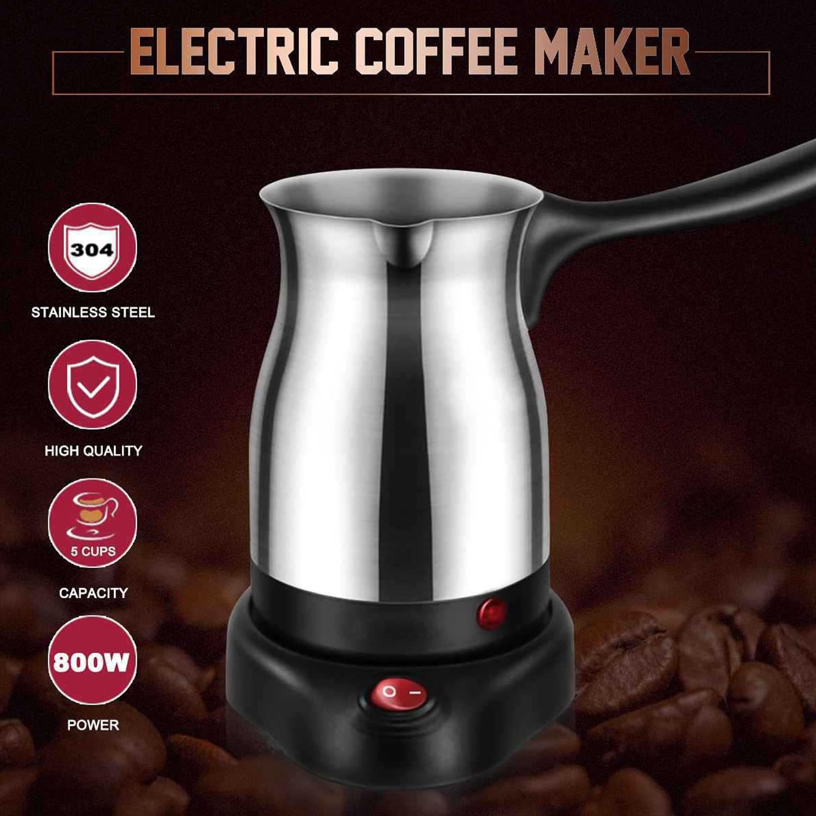 Turkish Coffee Maker, Turkish Electric Coffee Maker Machine, 5 to 6 Cup Brewing Capacity, for Delicious Turkish & Greek Coffee, Stainless Steel Turkish Coffee Pot 600ml