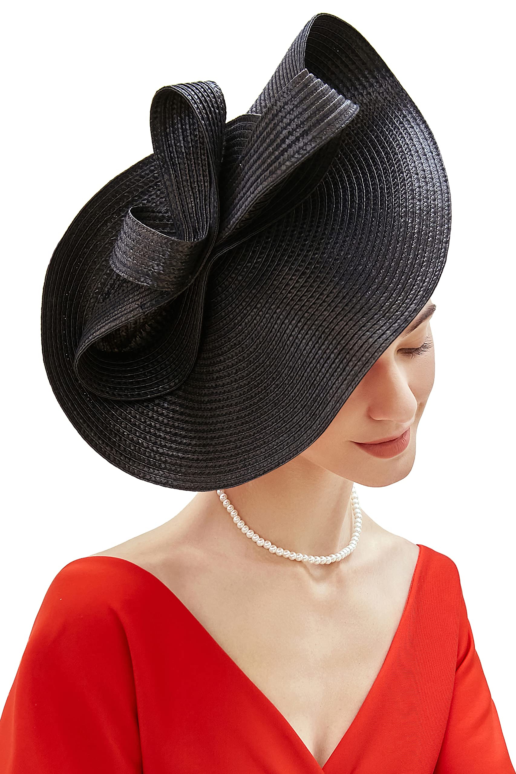 BABEYOND Tea Party Fascinator Kentucky Hat Womenâs Fascinator Derby Straw Pillbox Hat for Cocktail Wedding Black