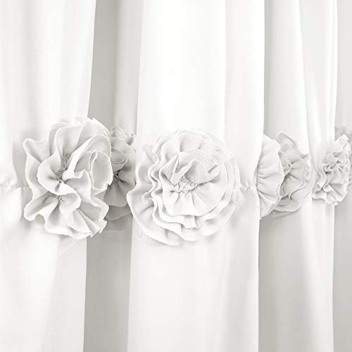 Lush Decor Darla Ruched Floral Bathroom Shower Curtain, 72β x 72β, White