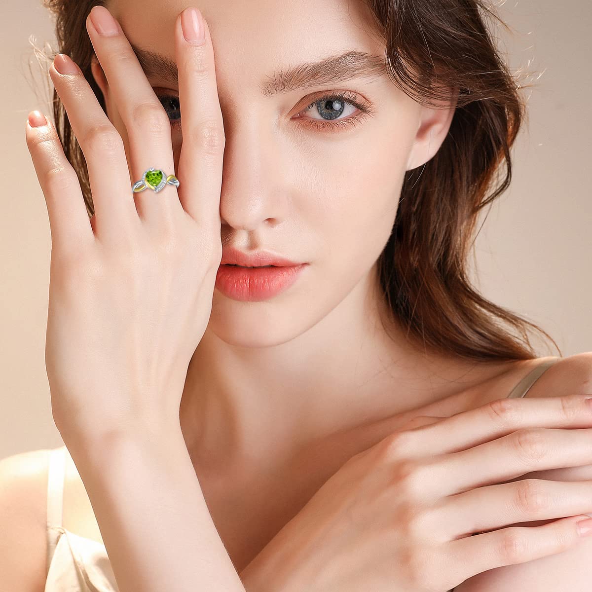 Althum 7MM Genuine Peridot Ring 925 Sterling Silver Heart Shaped Green Peridot Engagement Ring for Women (Size 7)