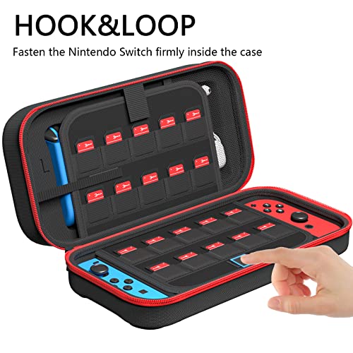 Fenolical Carrying Case Compatible with Nintendo Switch/OLED - Fit for Joycon and AC Adapter, Portable Hard Shell Pouch Carrying Travel Bag for Accessories Holds 20 Game Cartridge, Red