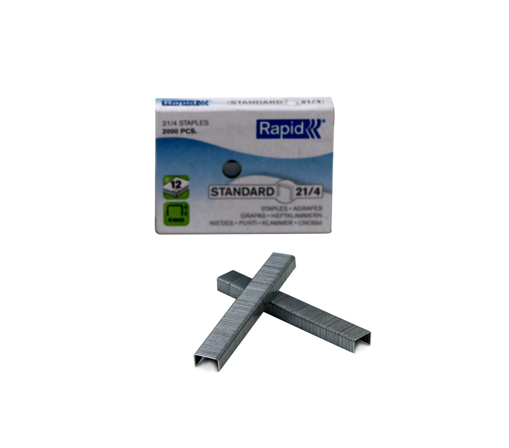 Rapid 21/4mm Standard Staples, for Stapling up to 12 Sheets, Use with Mini and Desktop Staplers, Galvanised Wire, Box of 2000, 24867500