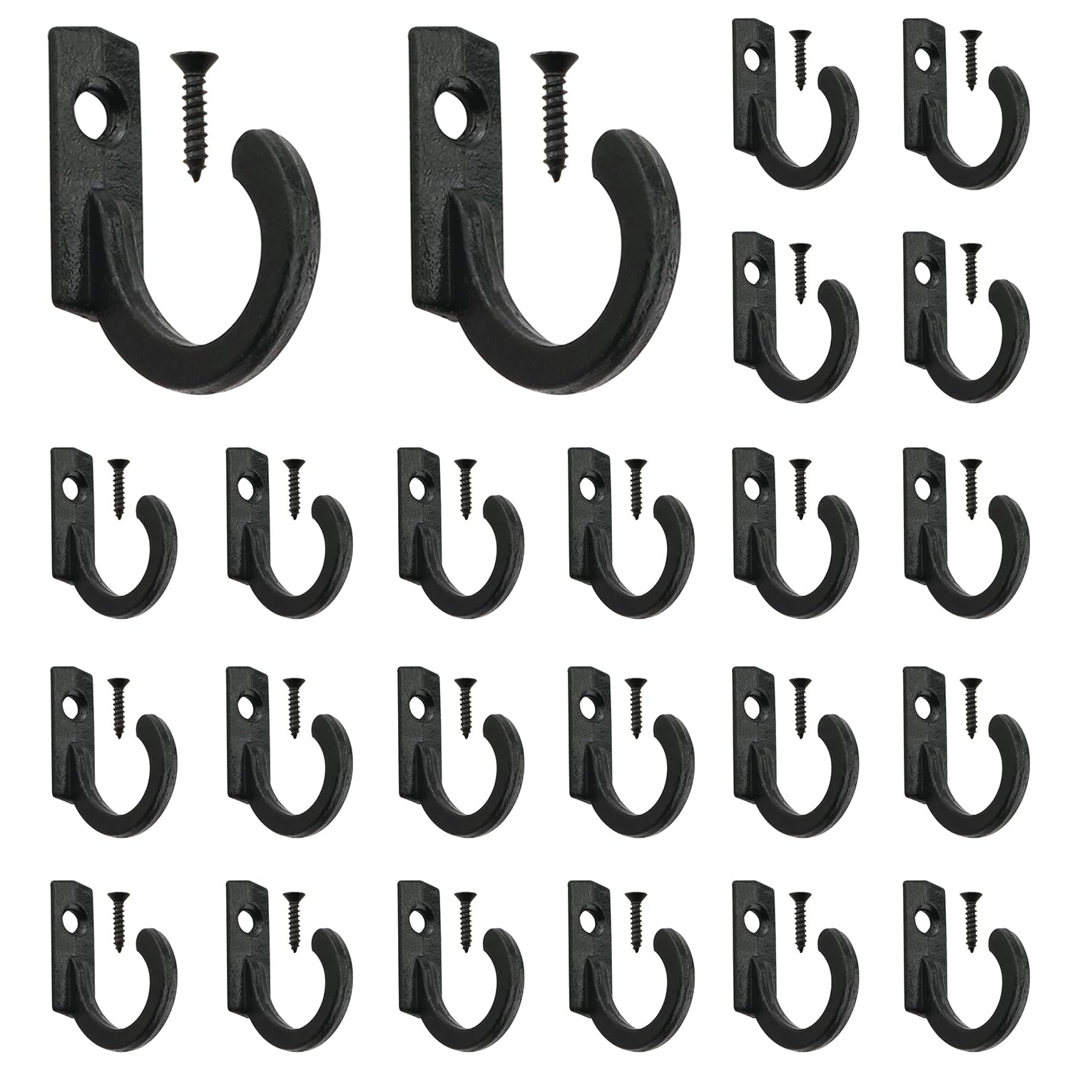 ZZLZX 24PCS Mini Metal Wall Mounted Hooks for Kitchen Hat Keys Scarves Bags Clothes with Black Screws Farmhouse Vintage Handmade